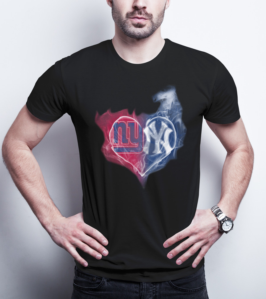 New York Giants Yankees Heart Smoke T-Shirt