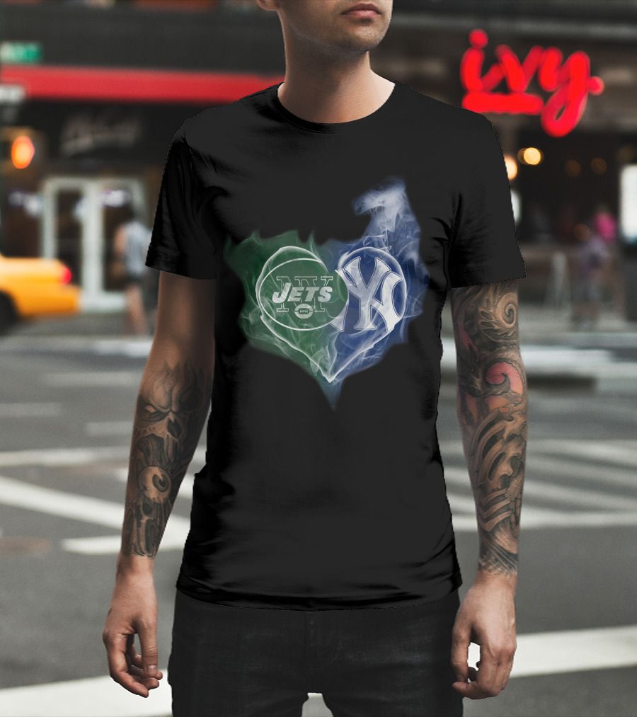 Jets Yankees Smoke Heart Fusion T-Shirt
