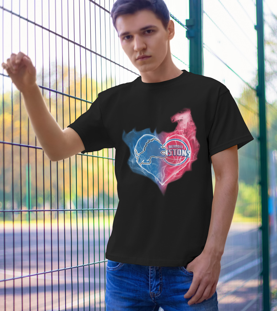 Detroit Lions Pistons Heart Fusion T-Shirt