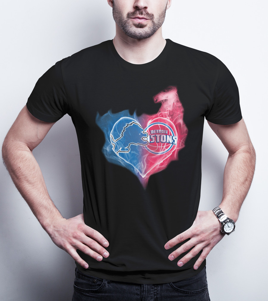 Detroit Lions Pistons Heart Fusion T-Shirt