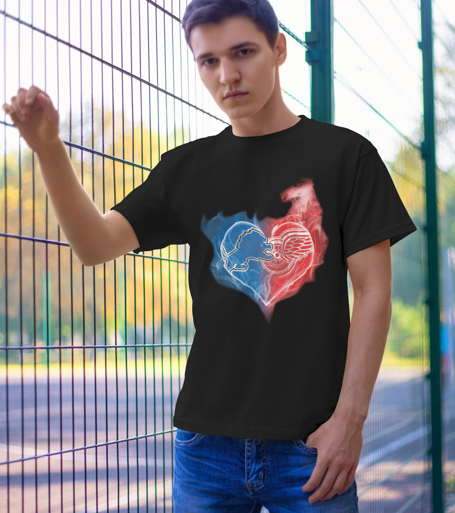 Detroit Lions Red Wings Heart Fusion T-Shirt