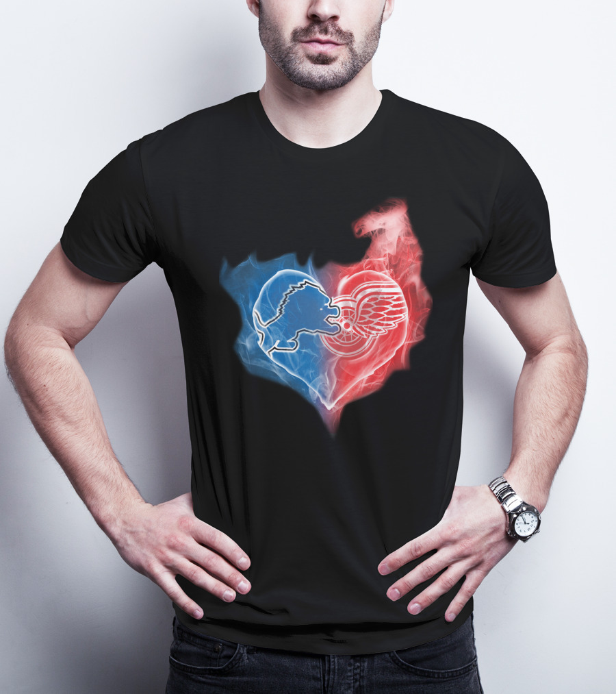 Detroit Lions Red Wings Heart Fusion T-Shirt