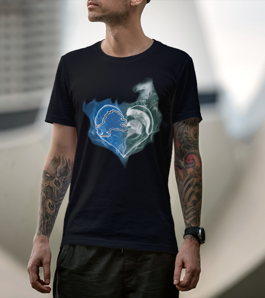 Detroit Lions Michigan State Spartans Heart Fusion T-Shirt