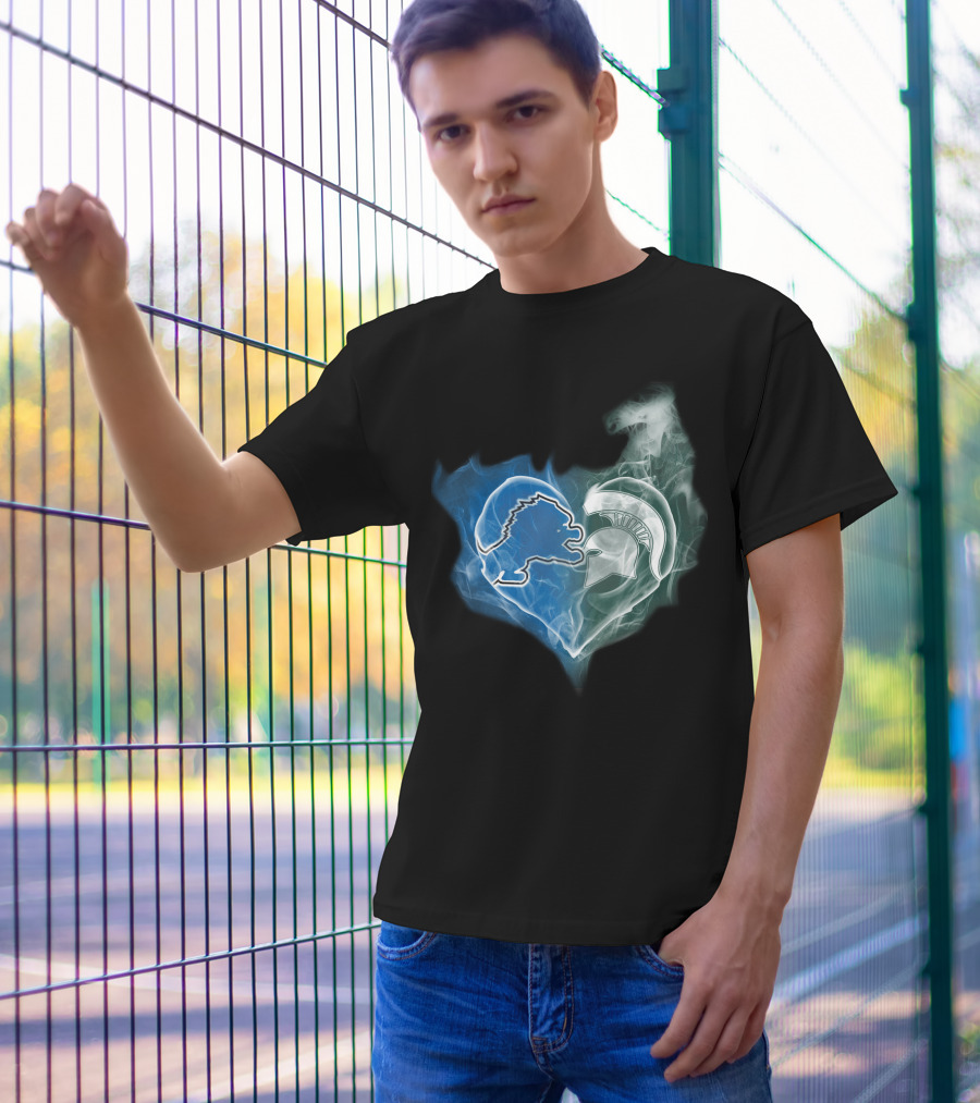 Detroit Lions Michigan State Spartans Heart Fusion T-Shirt