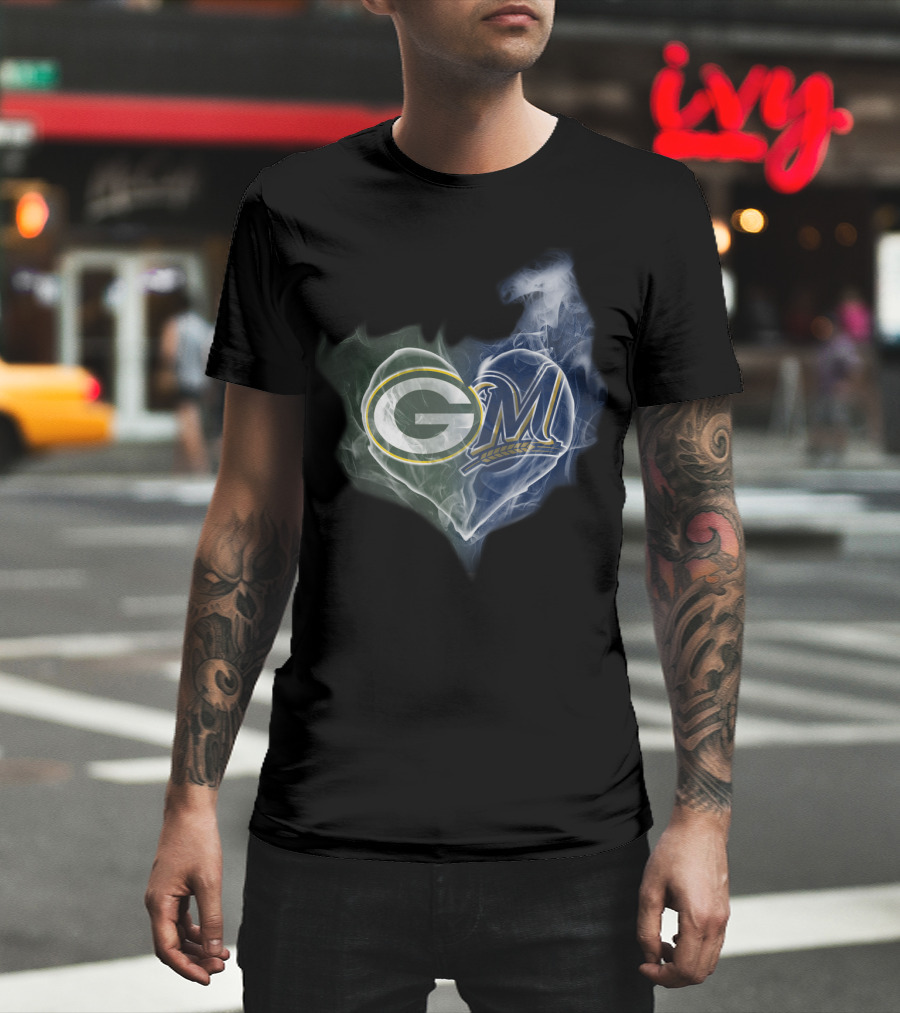 Green Bay Packers Milwaukee Brewers Heart T-Shirt