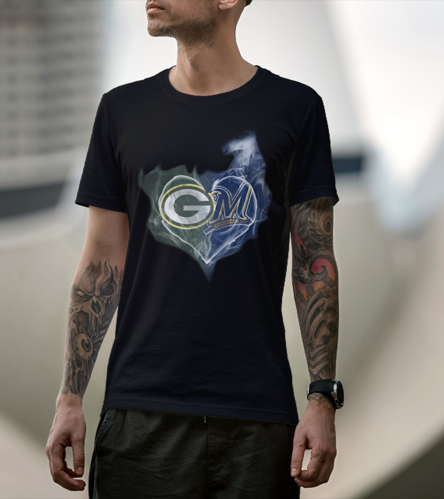 Green Bay Packers Milwaukee Brewers Heart T-Shirt