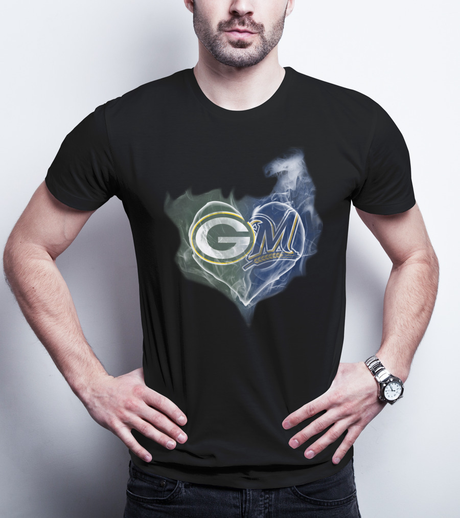Green Bay Packers Milwaukee Brewers Heart T-Shirt