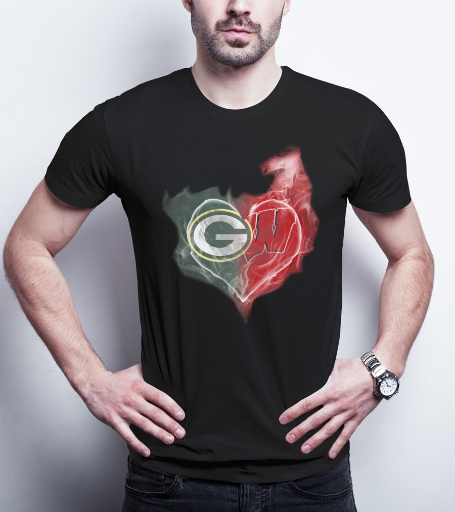 Green Bay Packers Wisconsin Badgers Heart Smoke T-Shirt