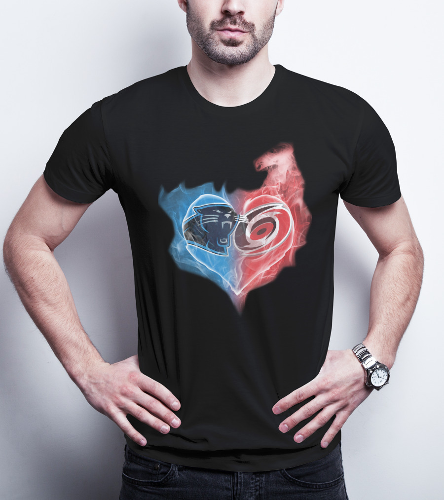 Carolina Panthers And Hurricanes Heart Fusion T-Shirt