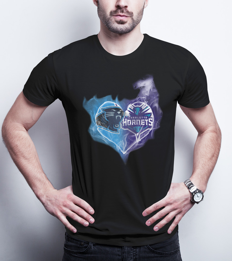Carolina Panthers Charlotte Hornets Heart Fusion T-Shirt