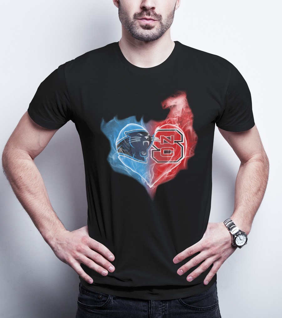 Panthers And Nc State Heart Blend T-Shirt