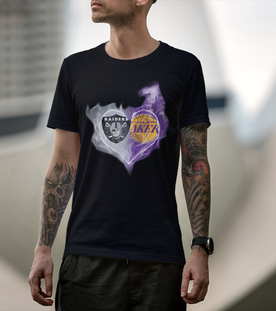 Raiders Los Angeles Lakers Heart Smoke T-Shirt