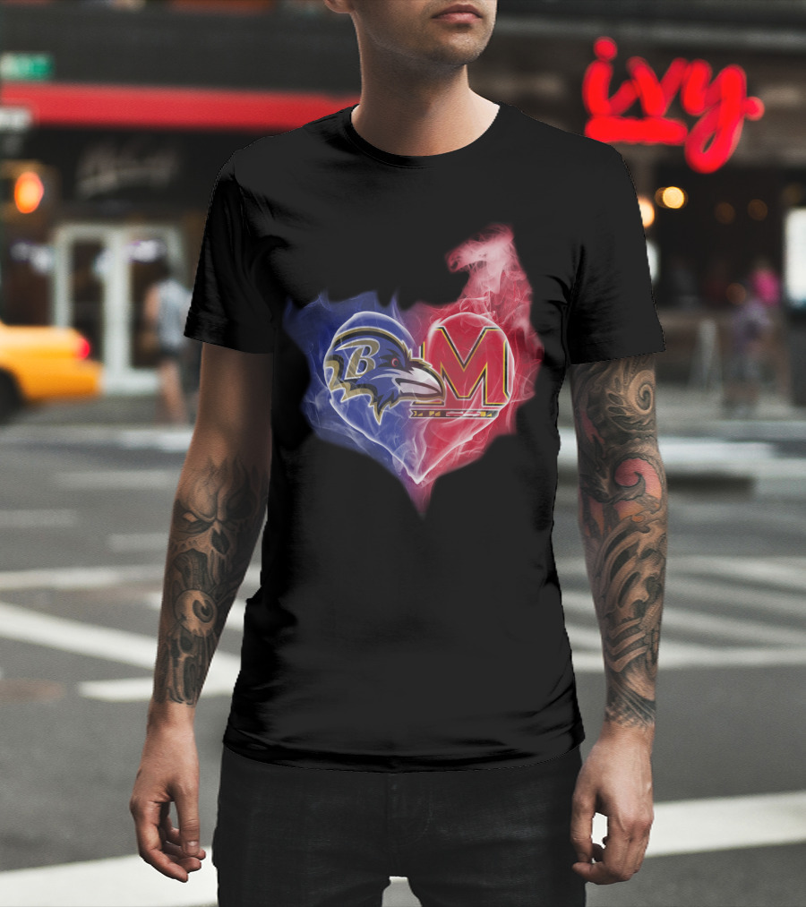 Baltimore Ravens Maryland Terrapins Heart Fusion T-Shirt
