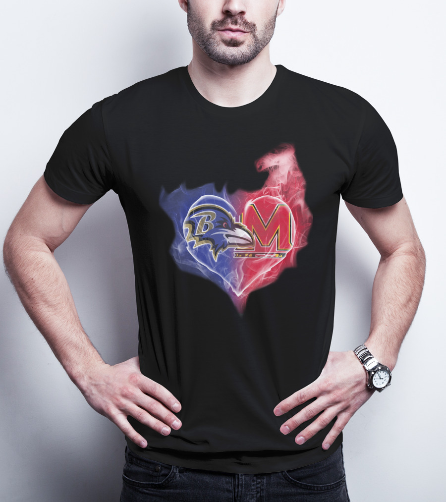 Baltimore Ravens Maryland Terrapins Heart Fusion T-Shirt