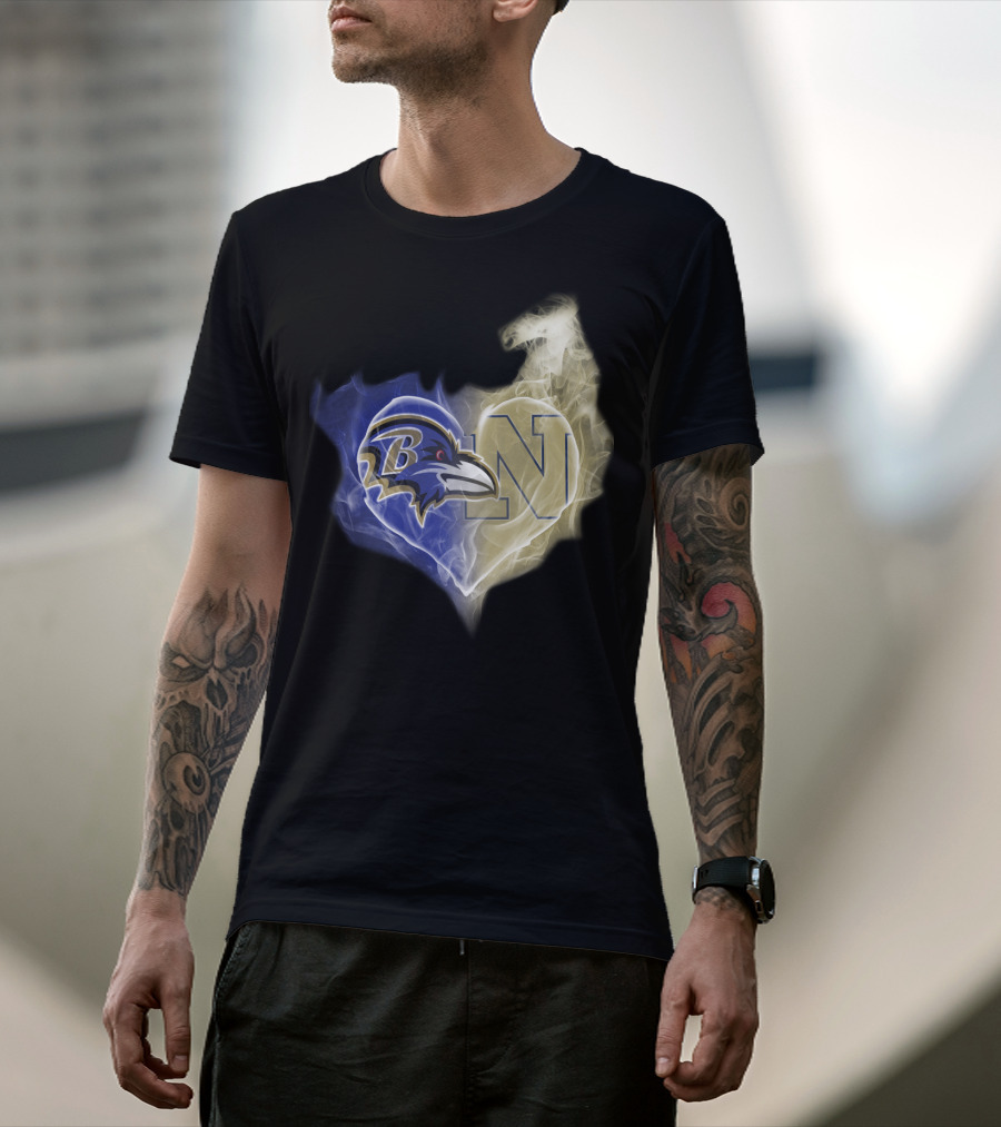 Baltimore Ravens Navy Midshipmen Heart Fusion T-Shirt