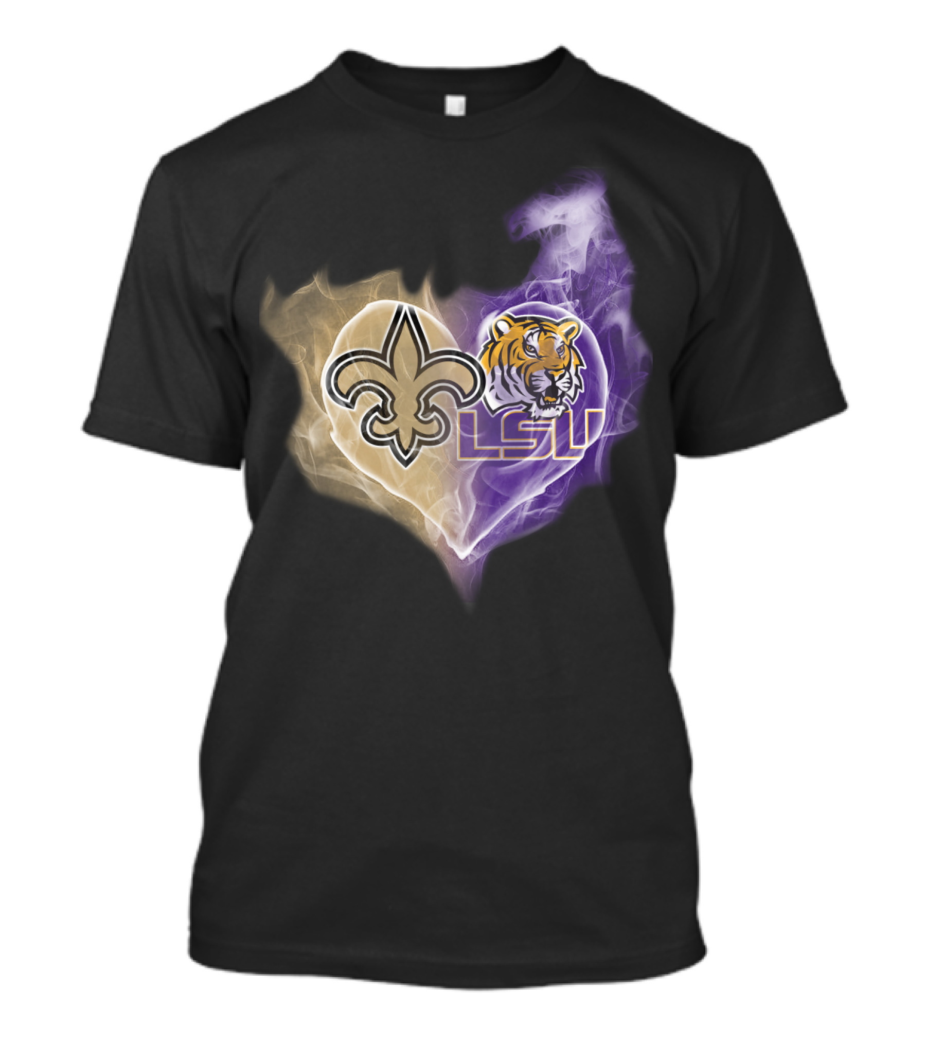 New Orleans Saints Fleur-De-Lis And Lsu Tigers Logo Heart T-Shirt