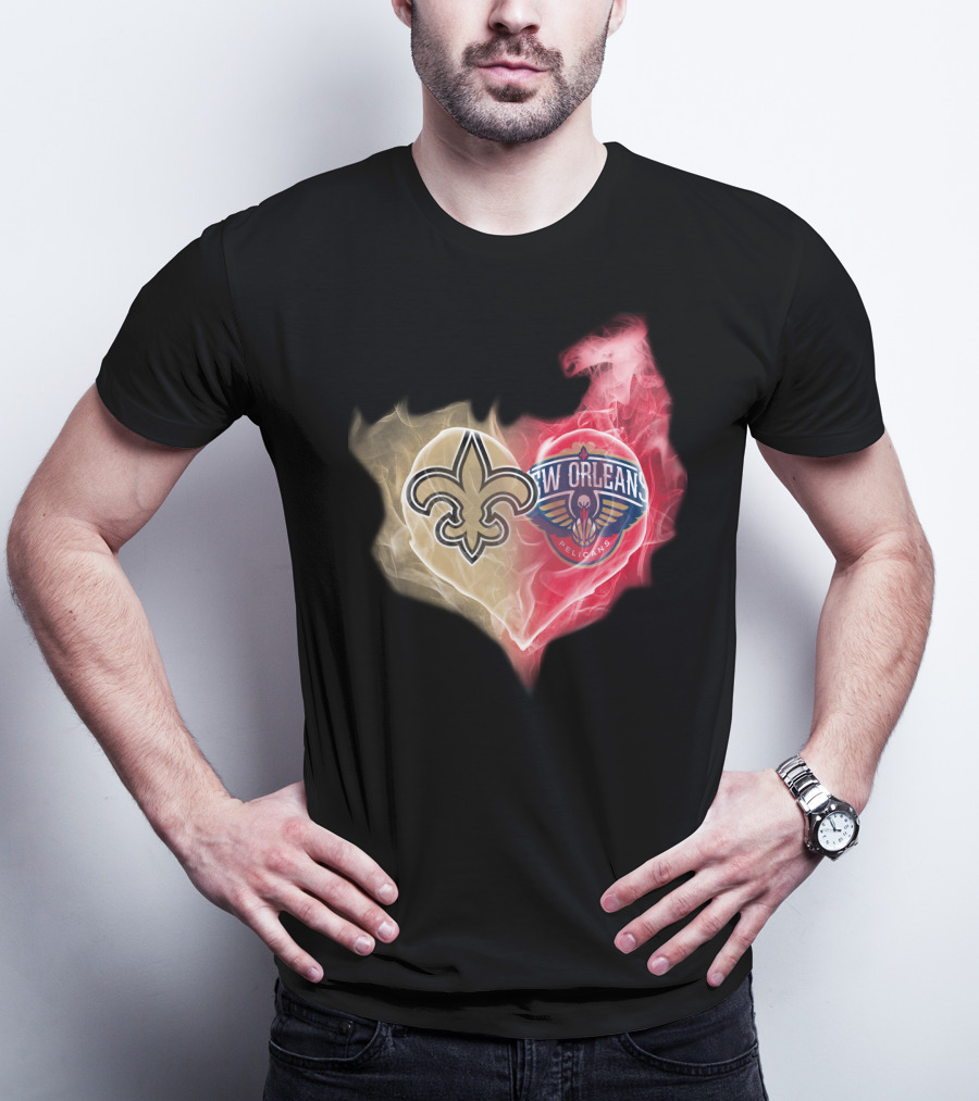 New Orleans Saints Pelicans Heart T-Shirt