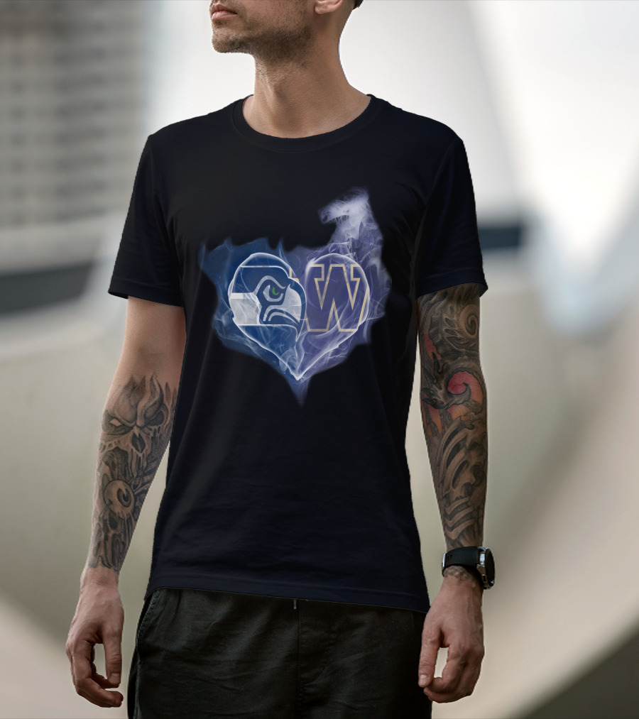 Seattle Seahawks Washington Huskies Heart Smoke T-Shirt