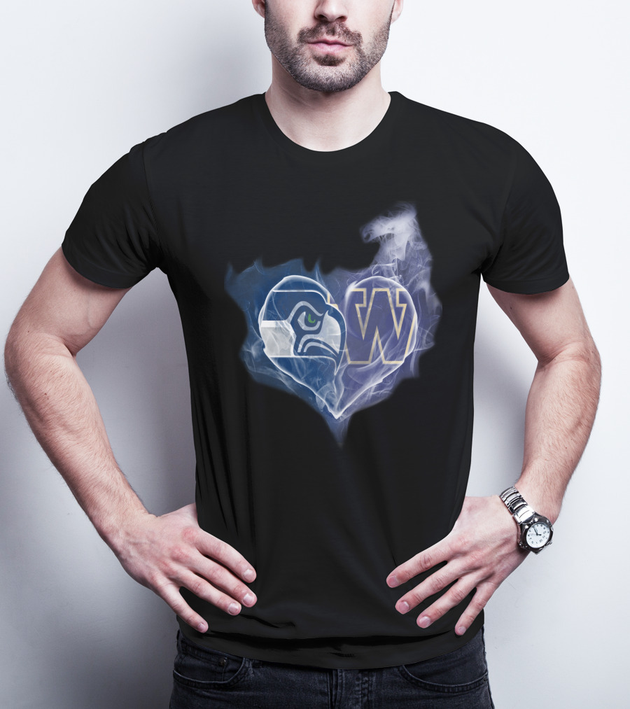 Seattle Seahawks Washington Huskies Heart Smoke T-Shirt