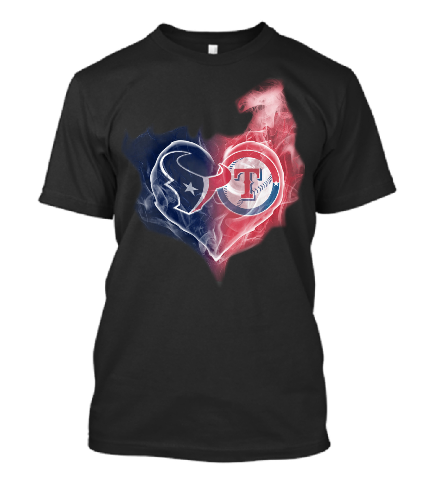 Houston Texans And Texas Rangers Smoke Heart T-Shirt