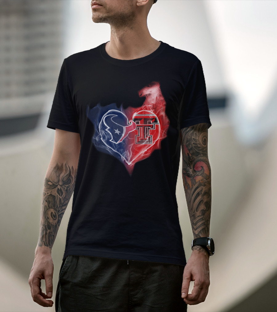 Houston Texans And Texas Tech Red Raiders Heart T-Shirt