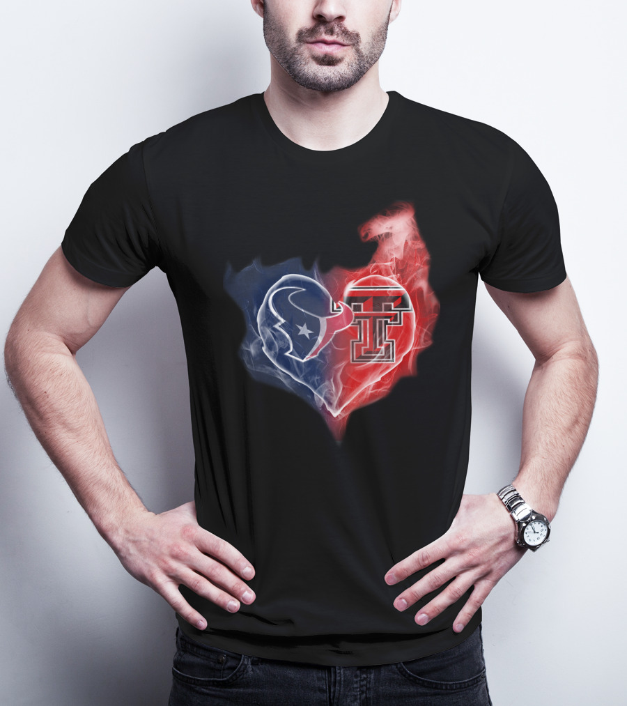 Houston Texans And Texas Tech Red Raiders Heart T-Shirt