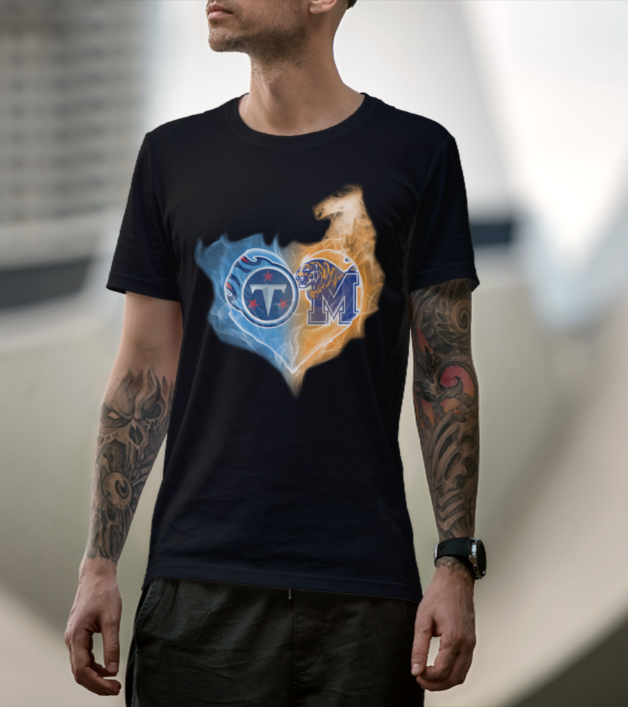 Tennessee Titans Memphis Tigers Heart Flame T-Shirt