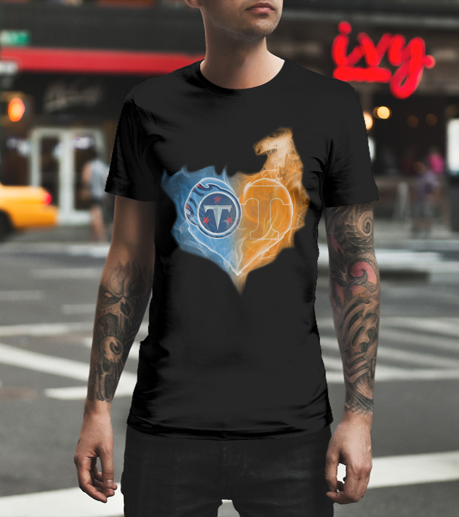 Tennessee Titans Volunteers Heart Flame Fusion T-Shirt