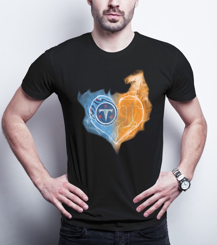 Tennessee Titans Volunteers Heart Flame Fusion T-Shirt