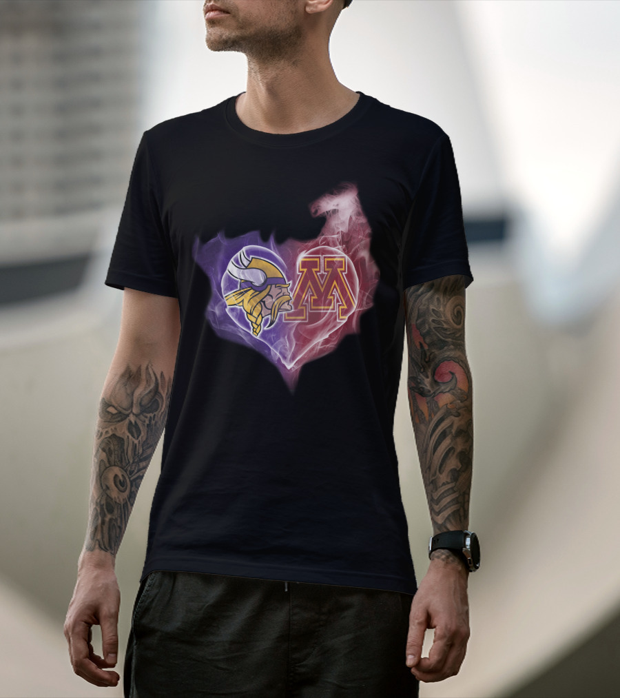 Minnesota Vikings And Golden Gophers Heart Logo Fusion T-Shirt