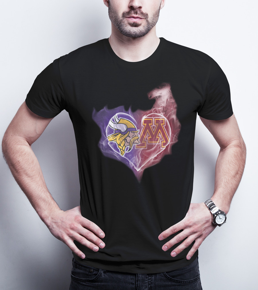 Minnesota Vikings And Golden Gophers Heart Logo Fusion T-Shirt