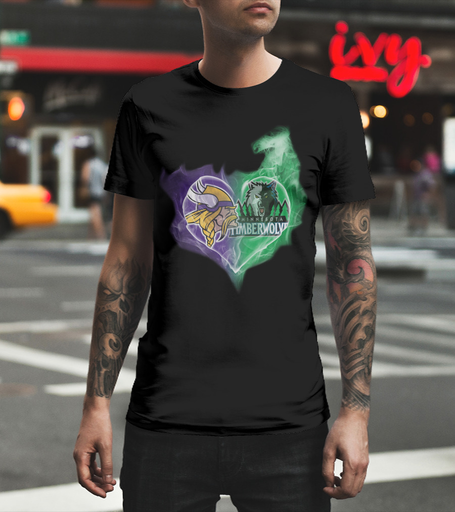 Minnesota Vikings Timberwolves Heart Smoke T-Shirt