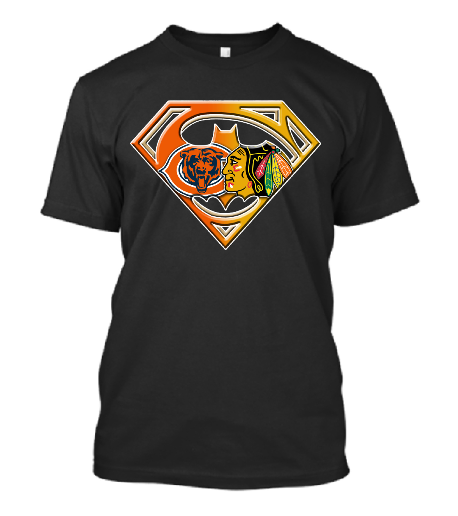 Chicago Bears And Blackhawks Super Logo Fusion Bat 006 T-Shirt