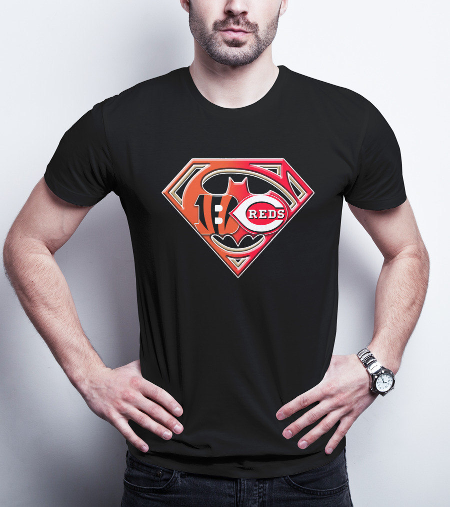 Cincinnati Bengals Reds Superman Batman Logo Fusion T-Shirt