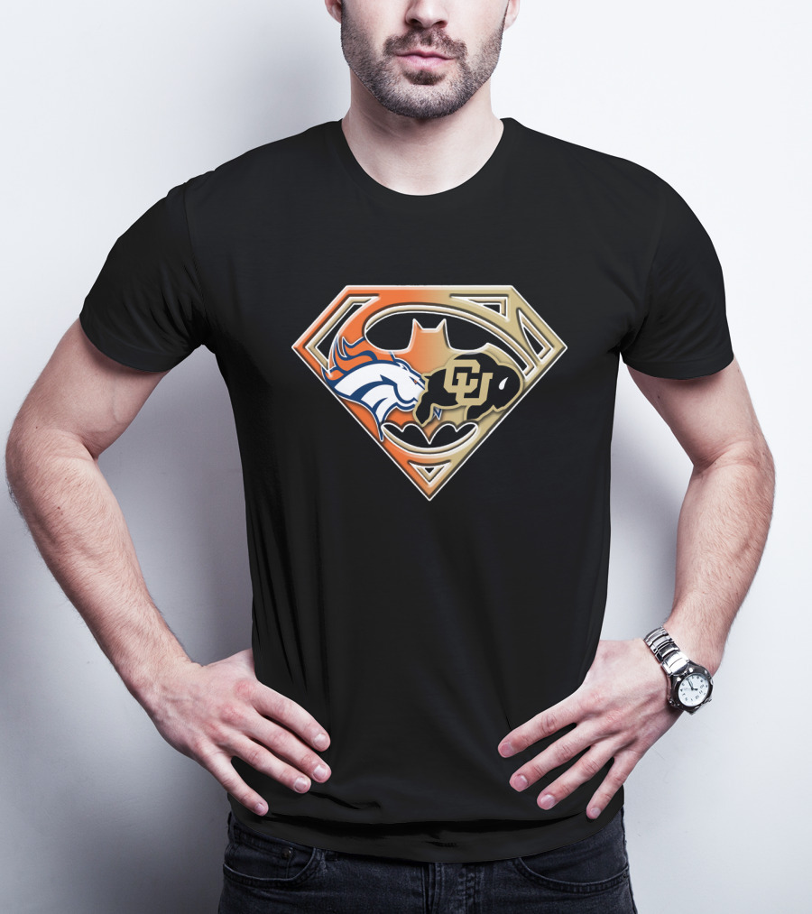 Denver Broncos Colorado Buffaloes Superman Batman Logo Combination T-Shirt