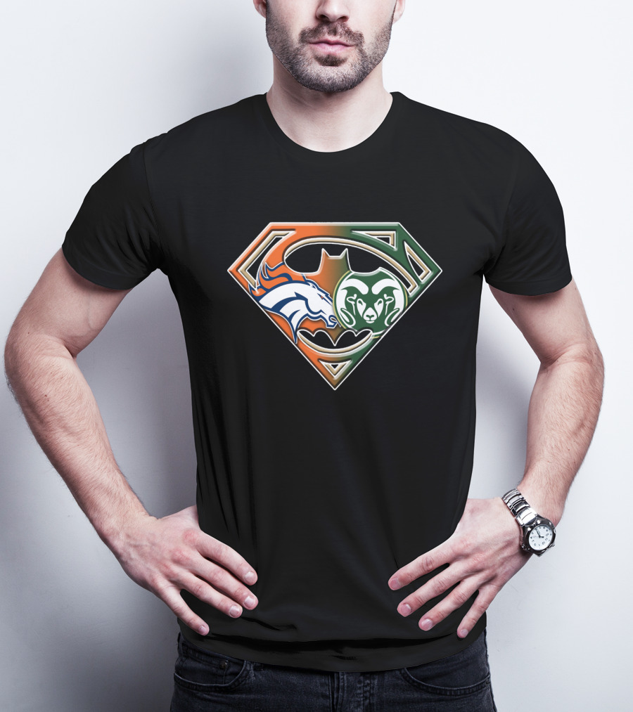Superman Batman Denver Broncos Colorado State Rams Logo Fusion T-Shirt