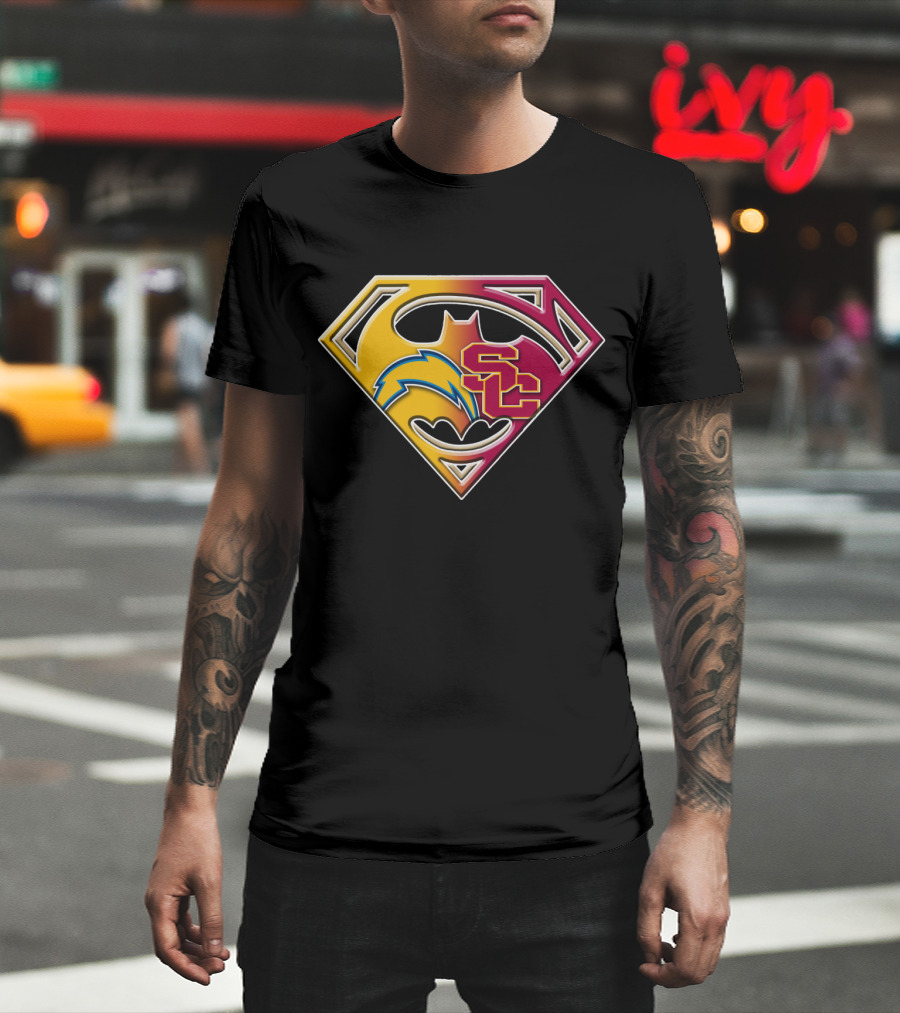 Bat 036: Batman Superhero Superman Chargers Sc Logo Fusion T-Shirt