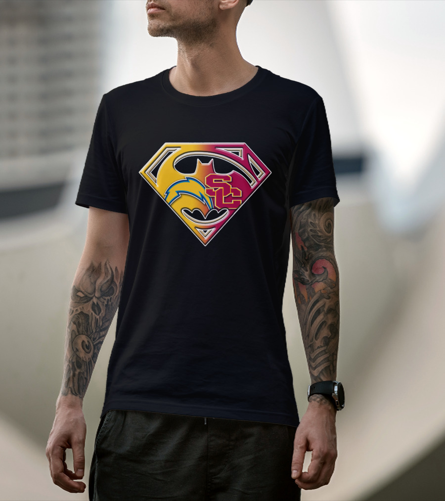 Bat 036: Batman Superhero Superman Chargers Sc Logo Fusion T-Shirt