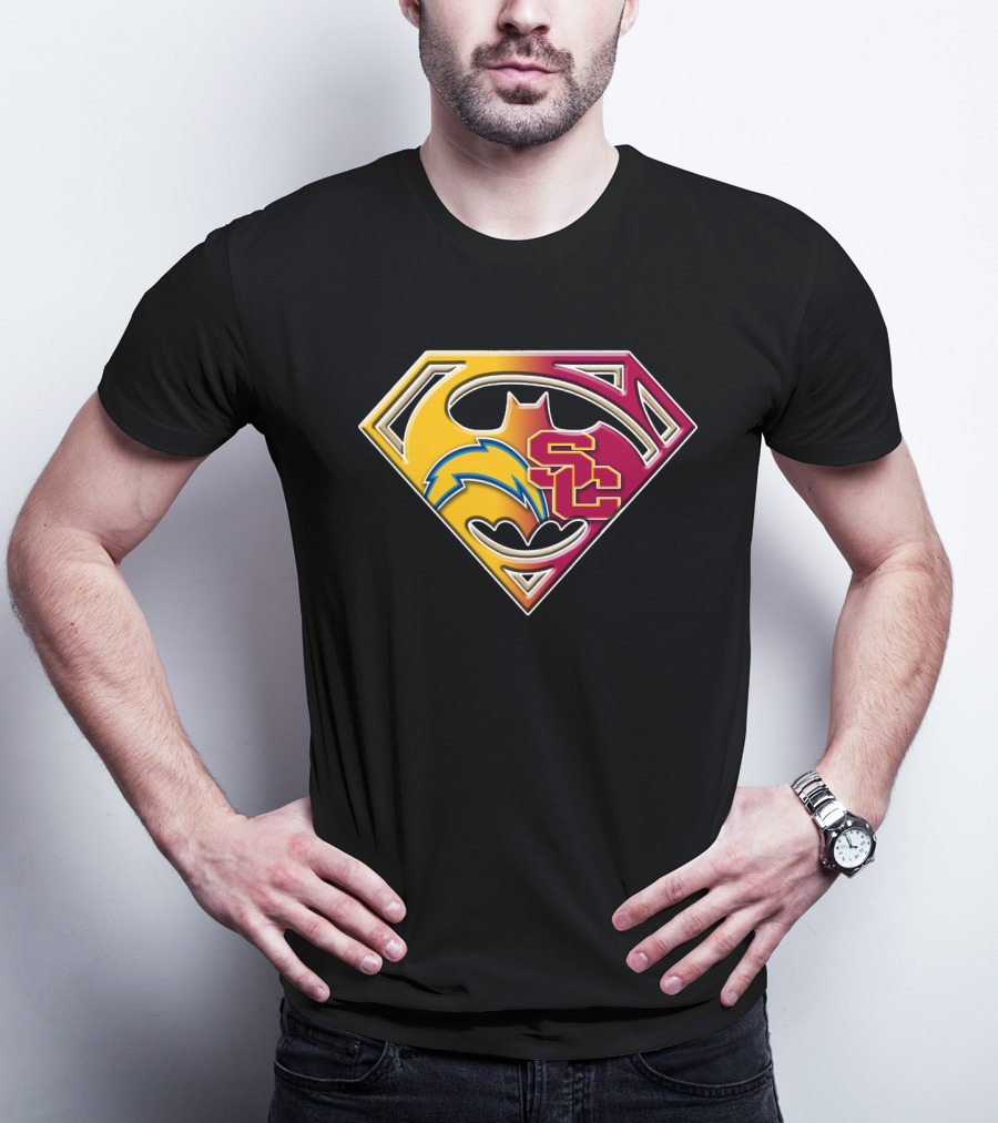 Bat 036: Batman Superhero Superman Chargers Sc Logo Fusion T-Shirt