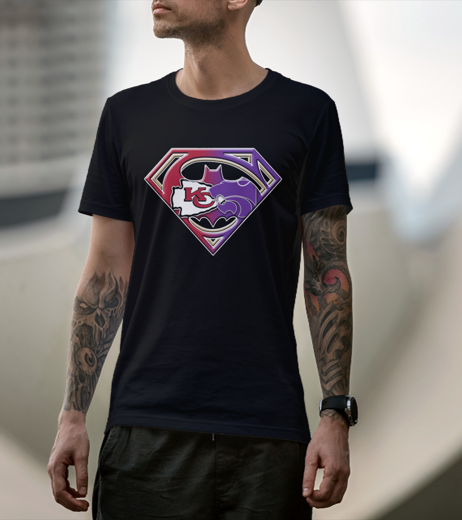 Kansas City Chiefs Kansas State Wildcats Batman Superman Logo Mashup T-Shirt
