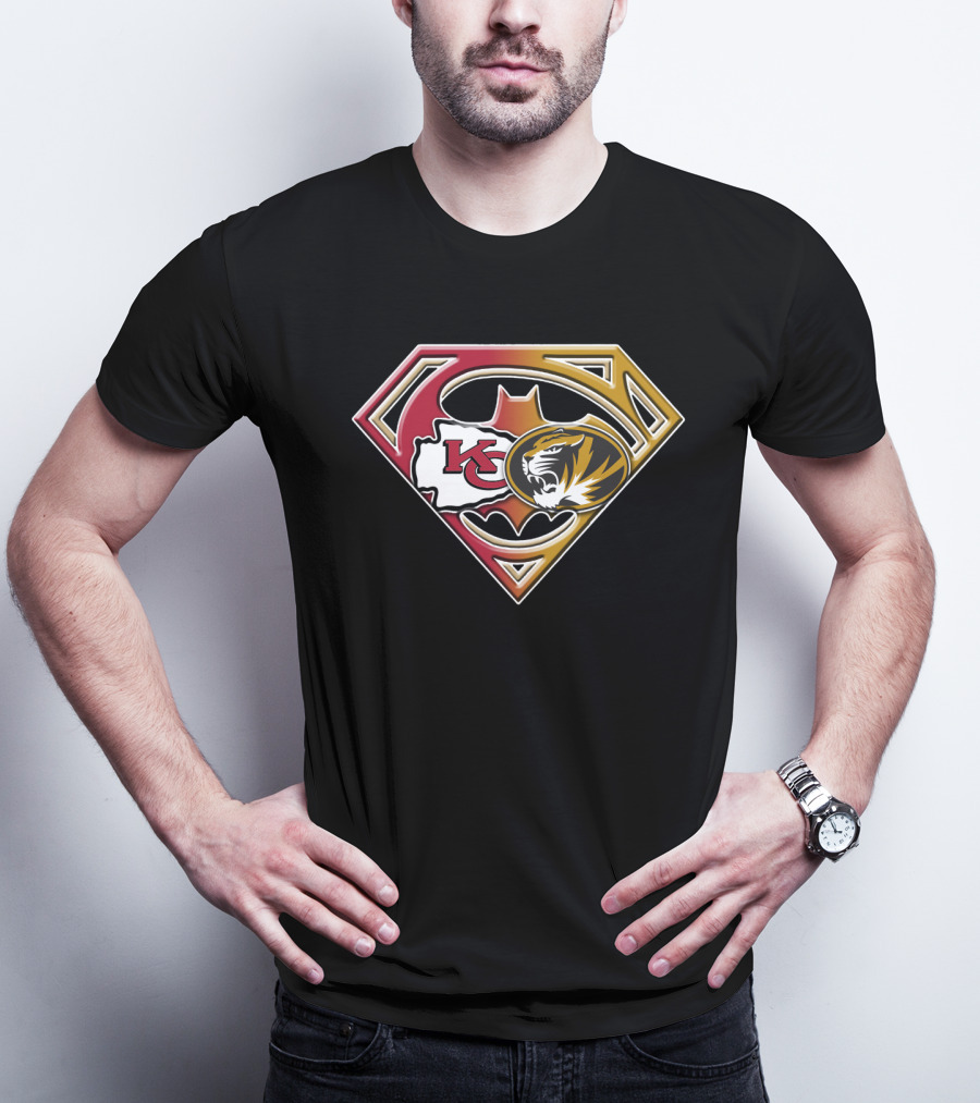 Kansas City Chiefs And Missouri Tigers Superman Logo Fusion T-Shirt
