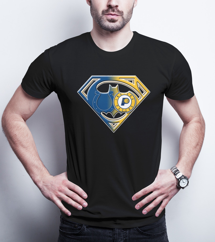 Indiana Pacers Colts Batman Superman Shield Bat T-Shirt