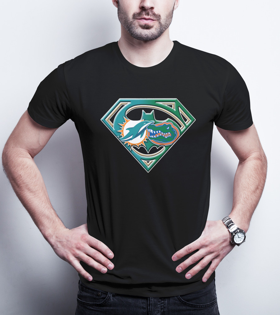 Superman Miami Dolphins Florida Gators Batman Logo Fusion T-Shirt