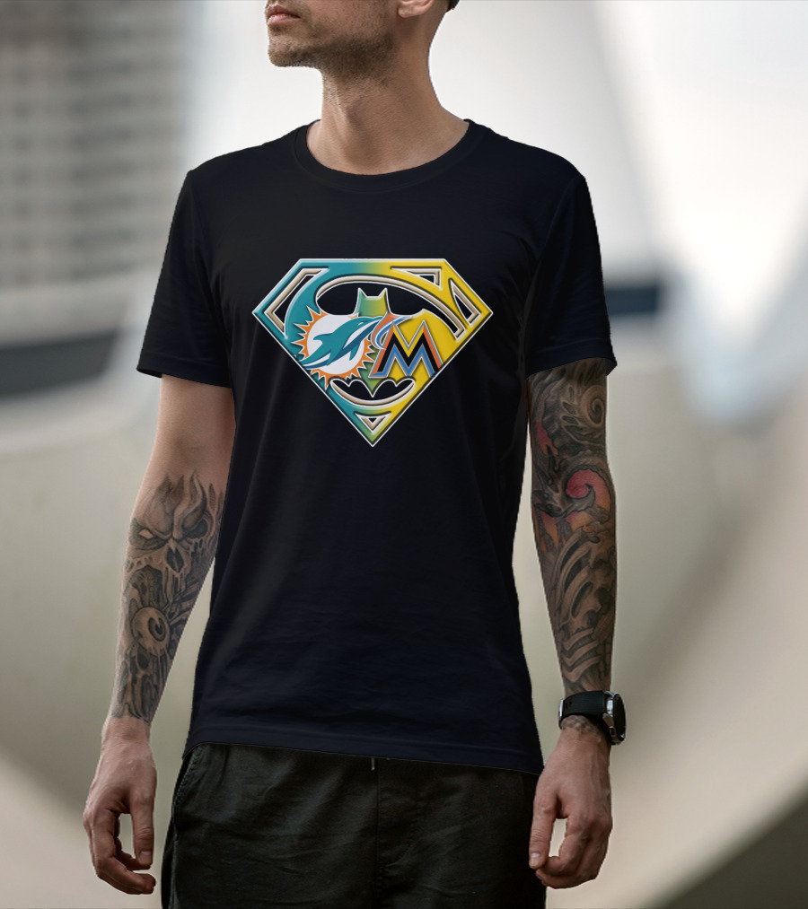 Miami Dolphins Marlins Batman Superman Bat 055 T-Shirt