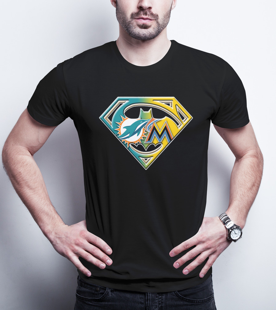 Miami Dolphins Marlins Batman Superman Bat 055 T-Shirt