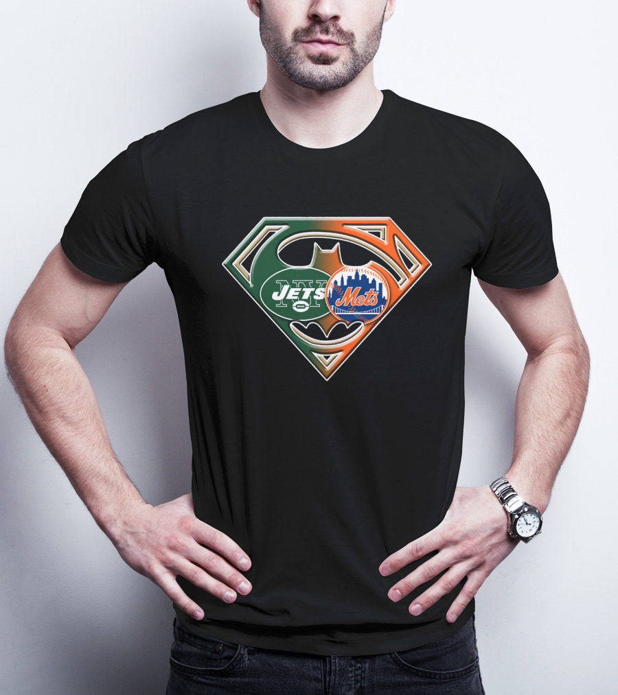 Jets Mets Batman Superman Emblem Fusion T-Shirt