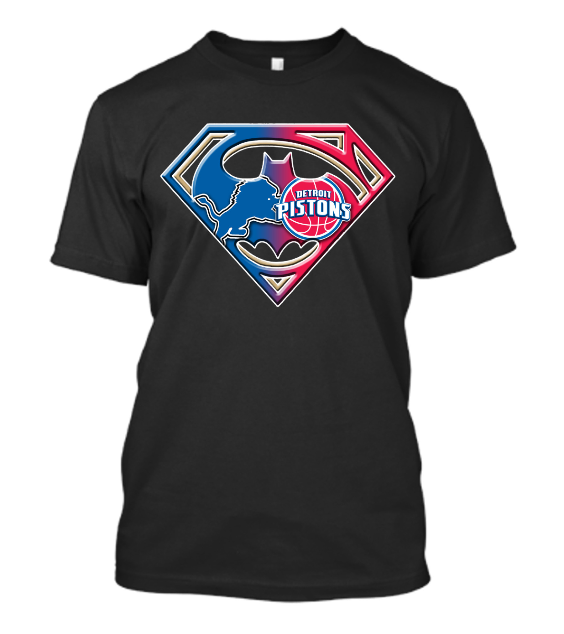 Detroit Pistons Bat 074 Superman Batman Logo Mix T-Shirt