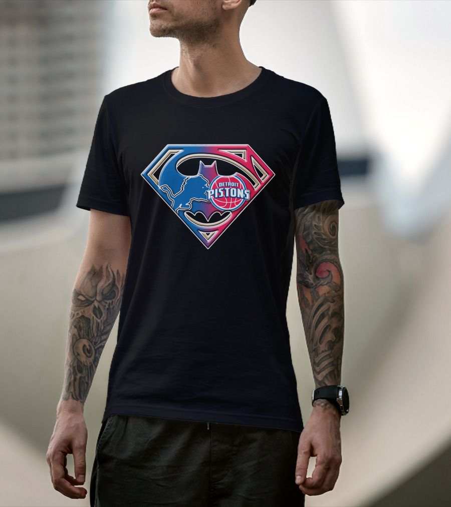 Detroit Pistons Bat 074 Superman Batman Logo Mix T-Shirt