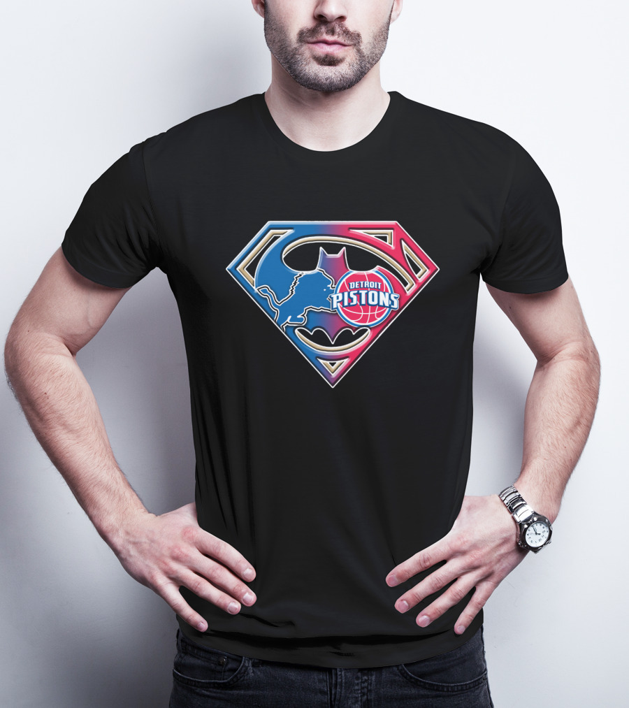 Detroit Pistons Bat 074 Superman Batman Logo Mix T-Shirt