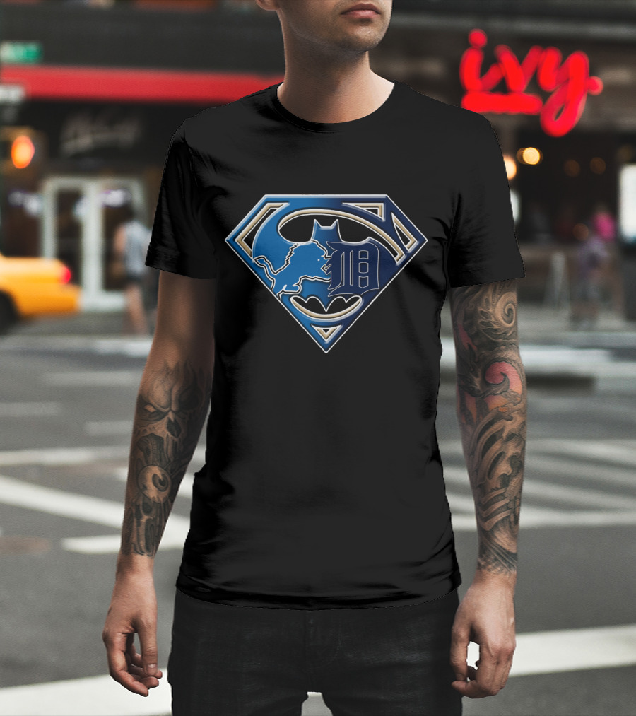 Detroit Lions Batman Superman Logo Fusion Bat 076 T-Shirt